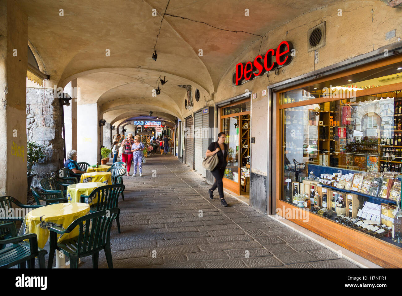 Street in the historic center. Old Town. Genoa. Mediterranean Sea ...