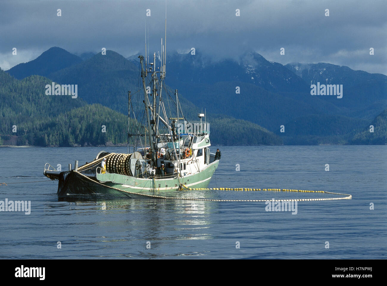 Purse-seine fishing for salmon, Clayoquot Sound, Vancouver Island ...
