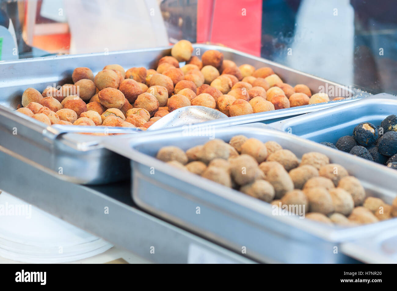 Italian food. Fried olive ascolane . Typical regional dish. Selective ...