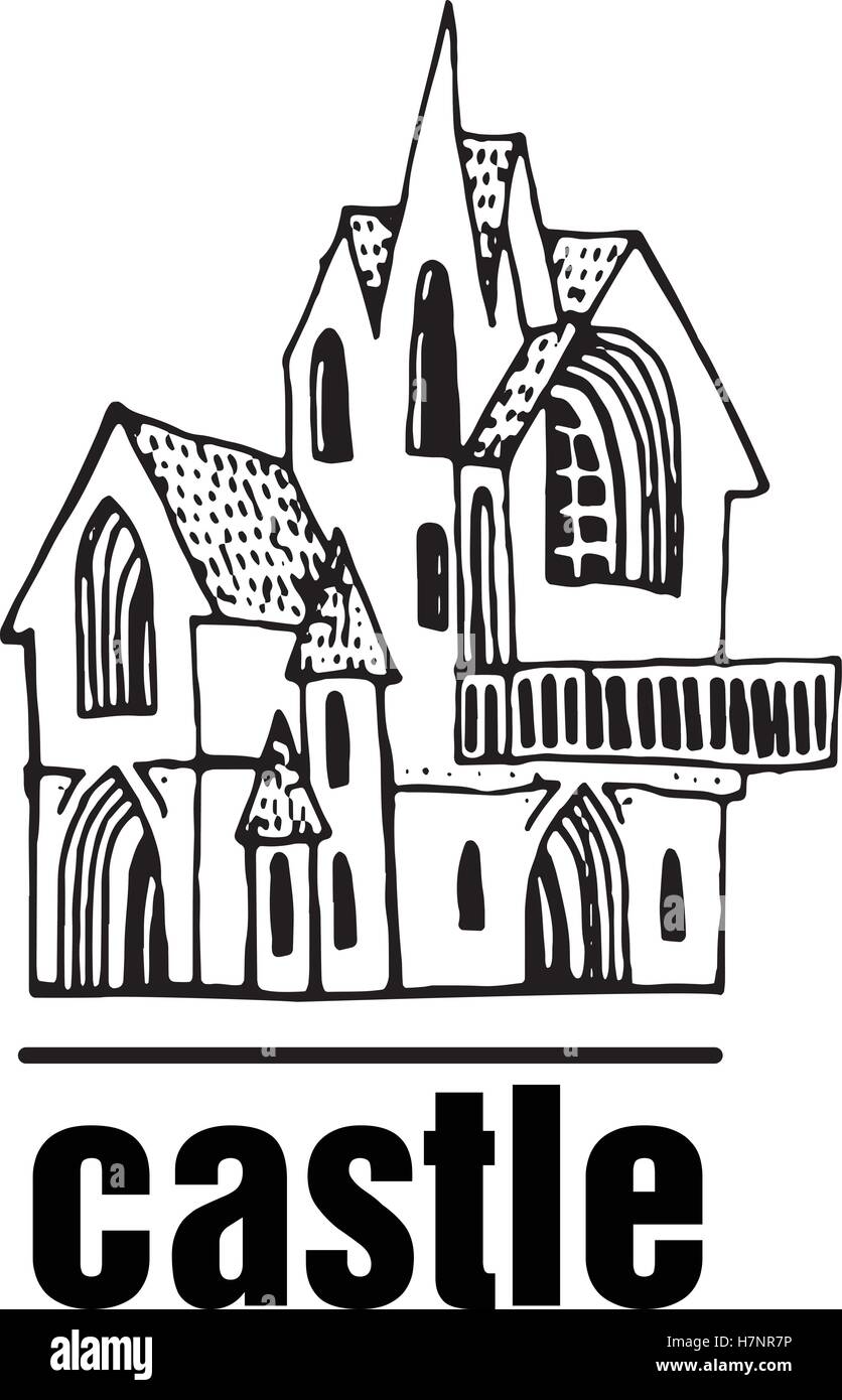 Abstract castle vector logo template. Tower sign. Castle logo. Hand ...
