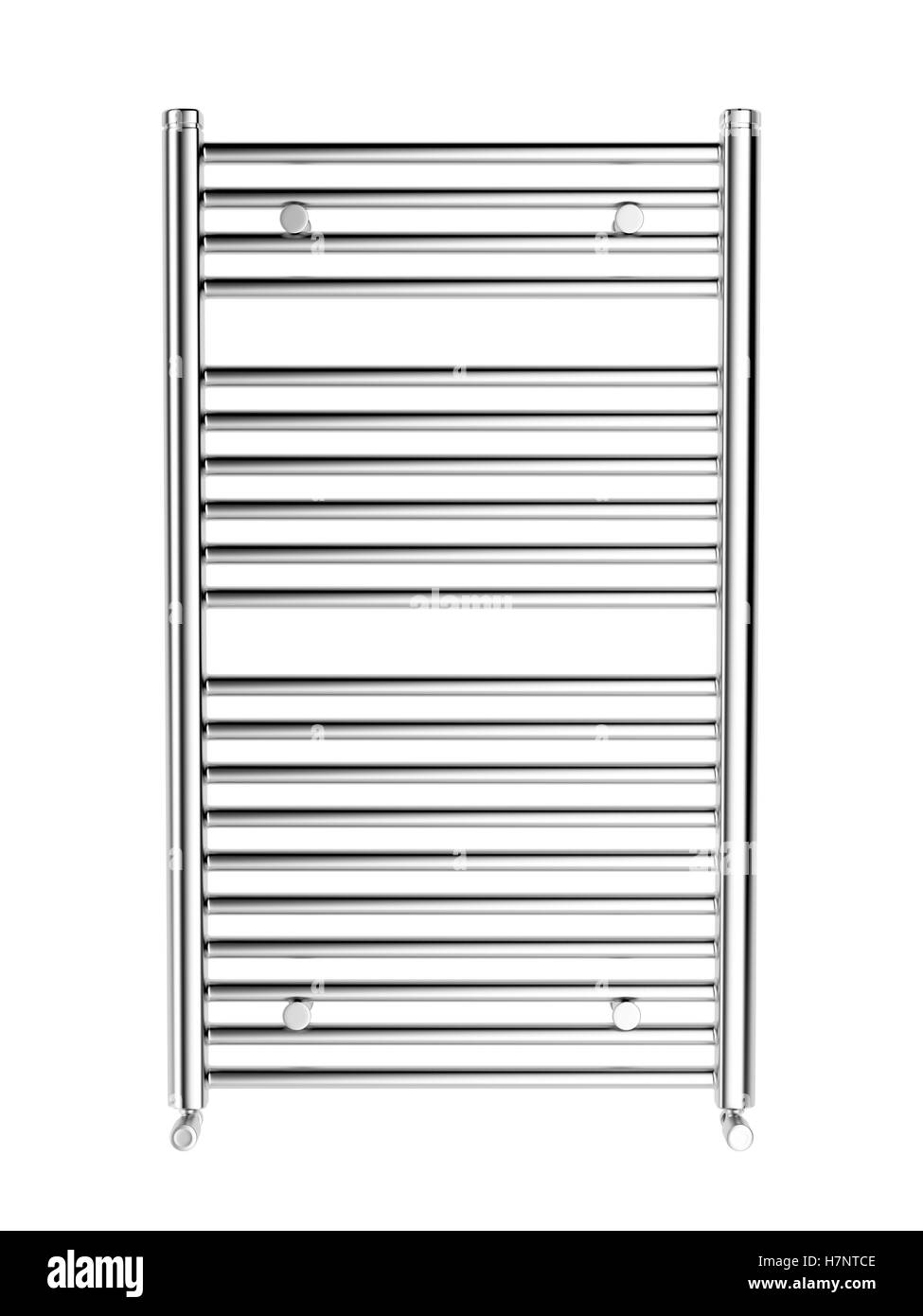 Front view of chrome bathroom heater, isolated on white background ...