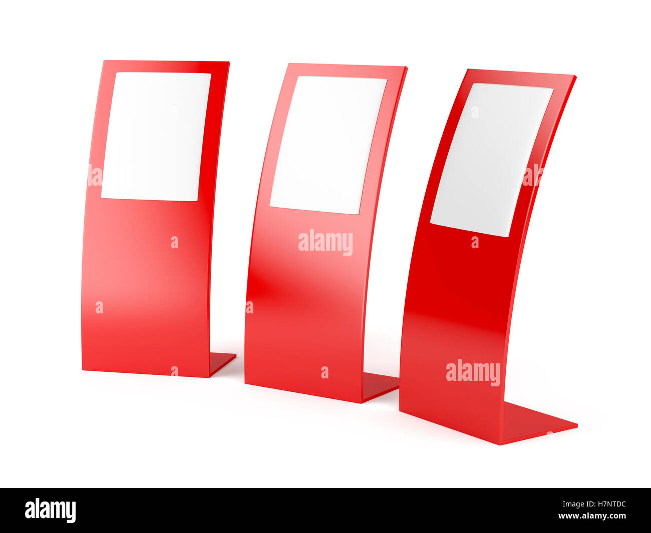 Three red advertising panels on white background Stock Photo - Alamy