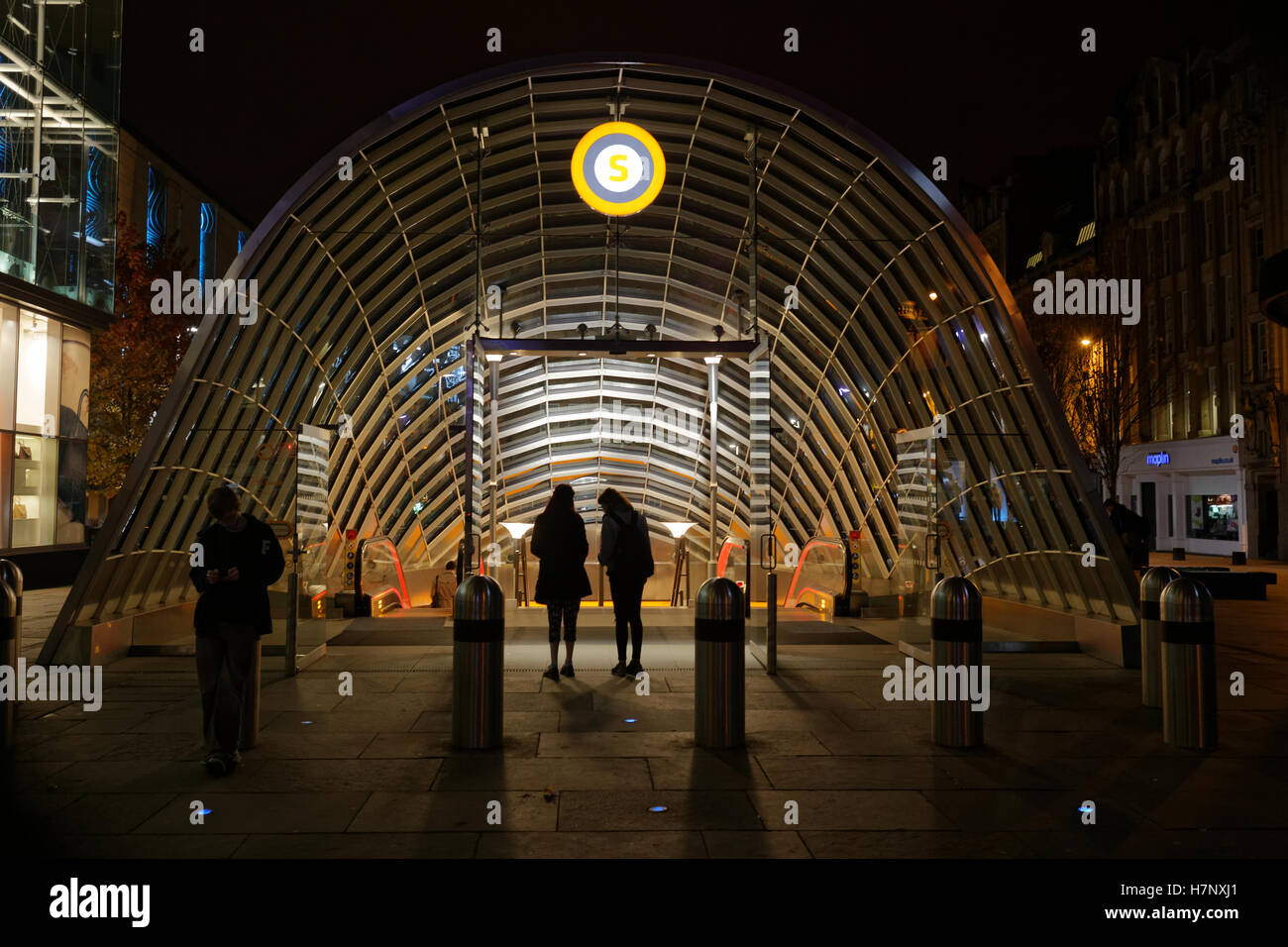 Glasgow underground or Subway entrance to st enoch station night Stock ...
