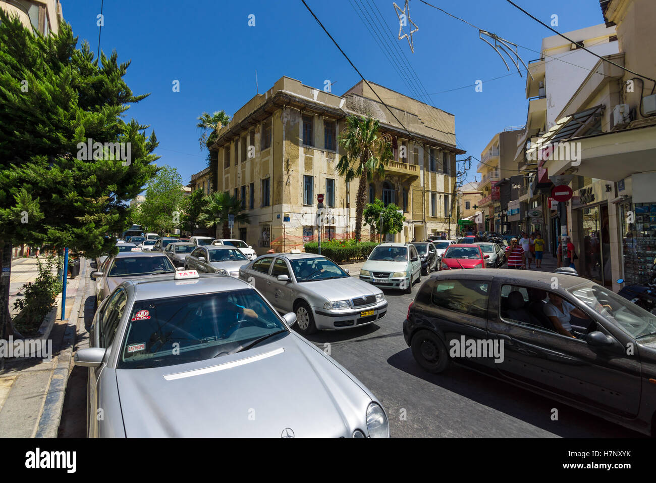 HERAKLION, GREECE - JULY 09, 2016: Crete. Traffic in the old part of ...