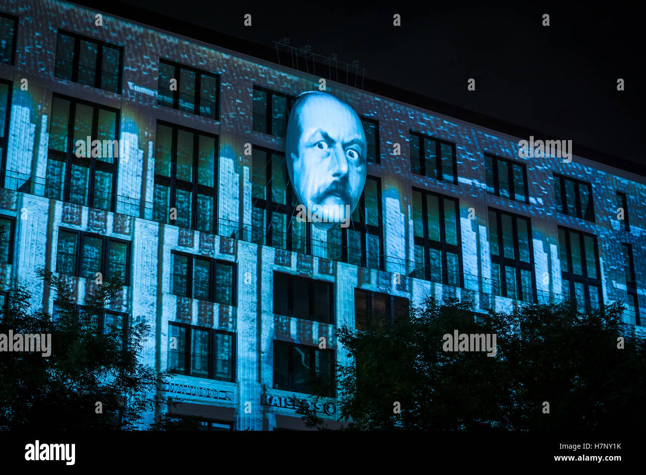 Festival of lights. Historical projection on the facade of the new ...