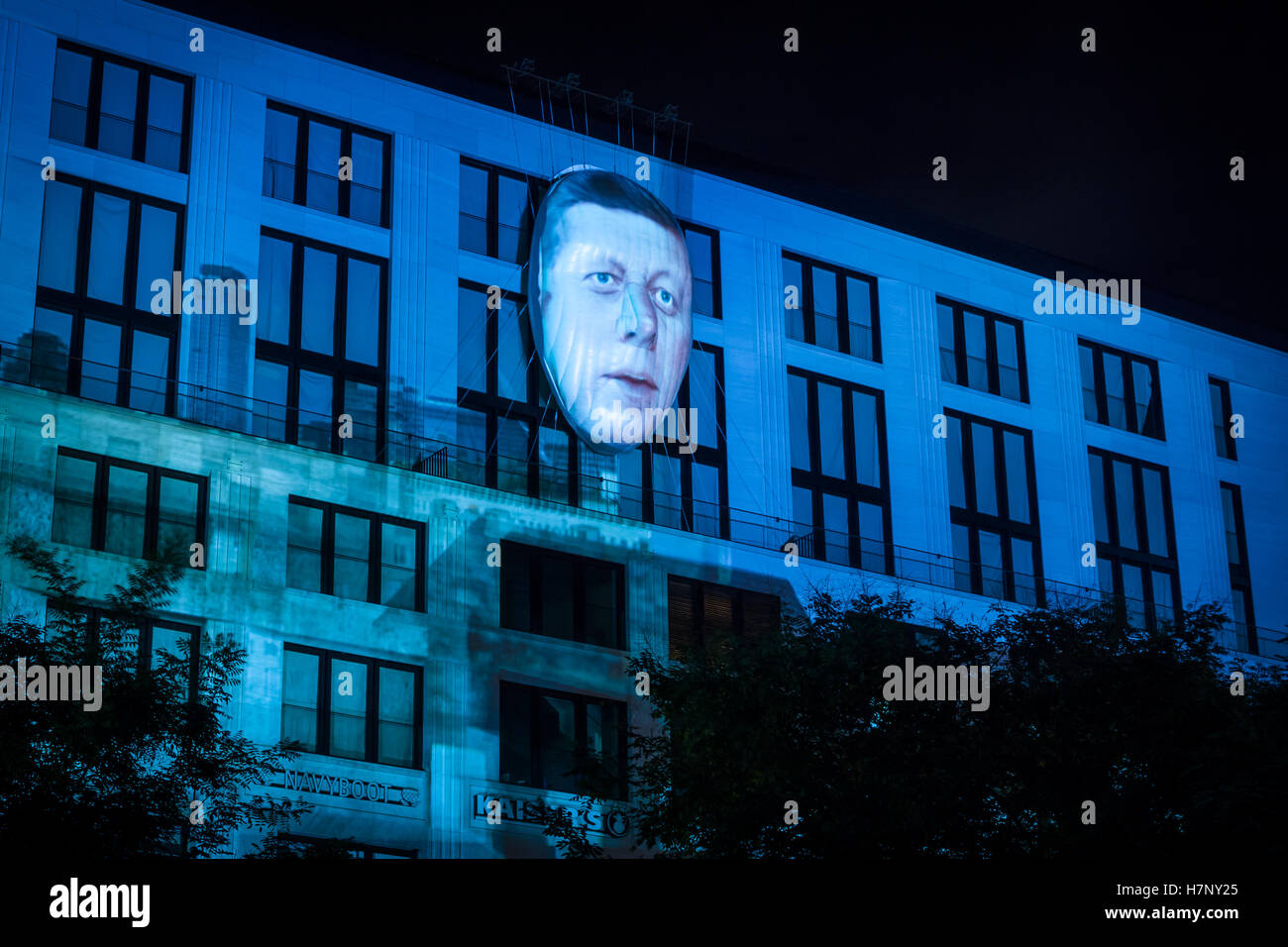 Festival of lights. Historical projection on the facade of the new ...