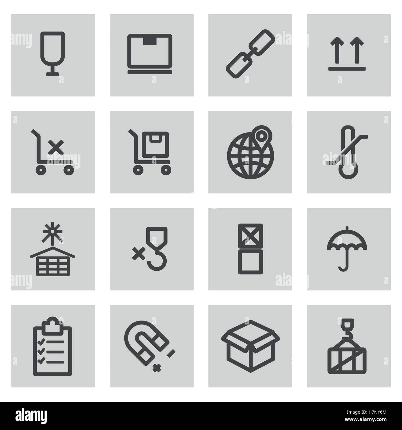 Vector black line marking of cargo icons set on grey background Stock ...
