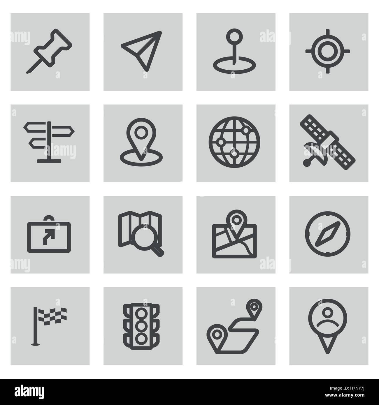 Vector black line navigation icons set on grey background Stock Vector ...