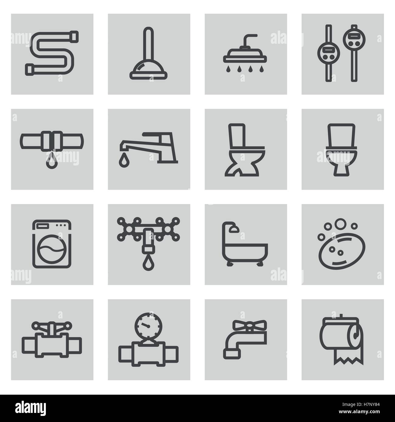 Vector black line plumbing icons set on grey background Stock Vector ...