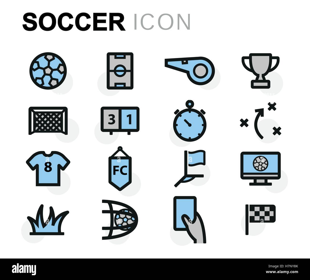 Vector flat line soccer icons set on white background Stock Vector ...
