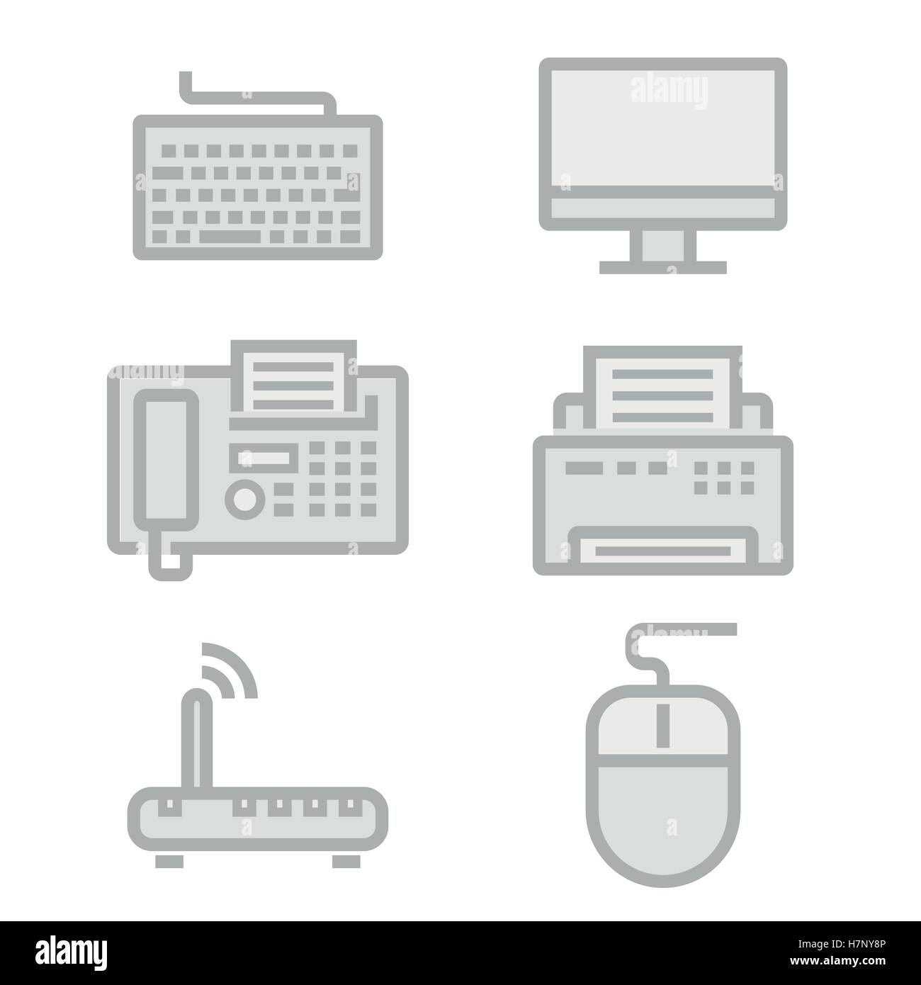 Vector black line office devices icons set on white background Stock ...