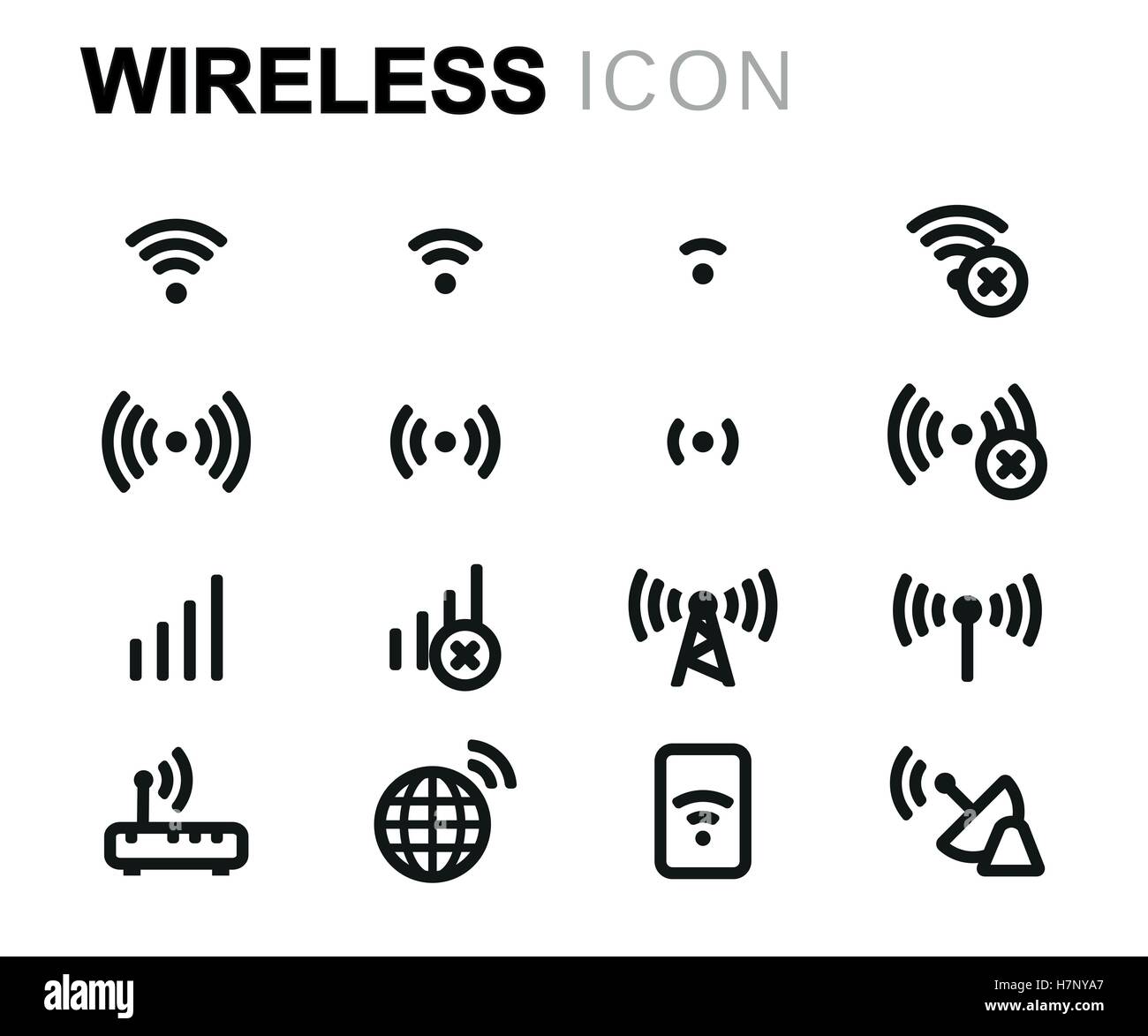 Vector line wireless icons set on white background Stock Vector Image ...