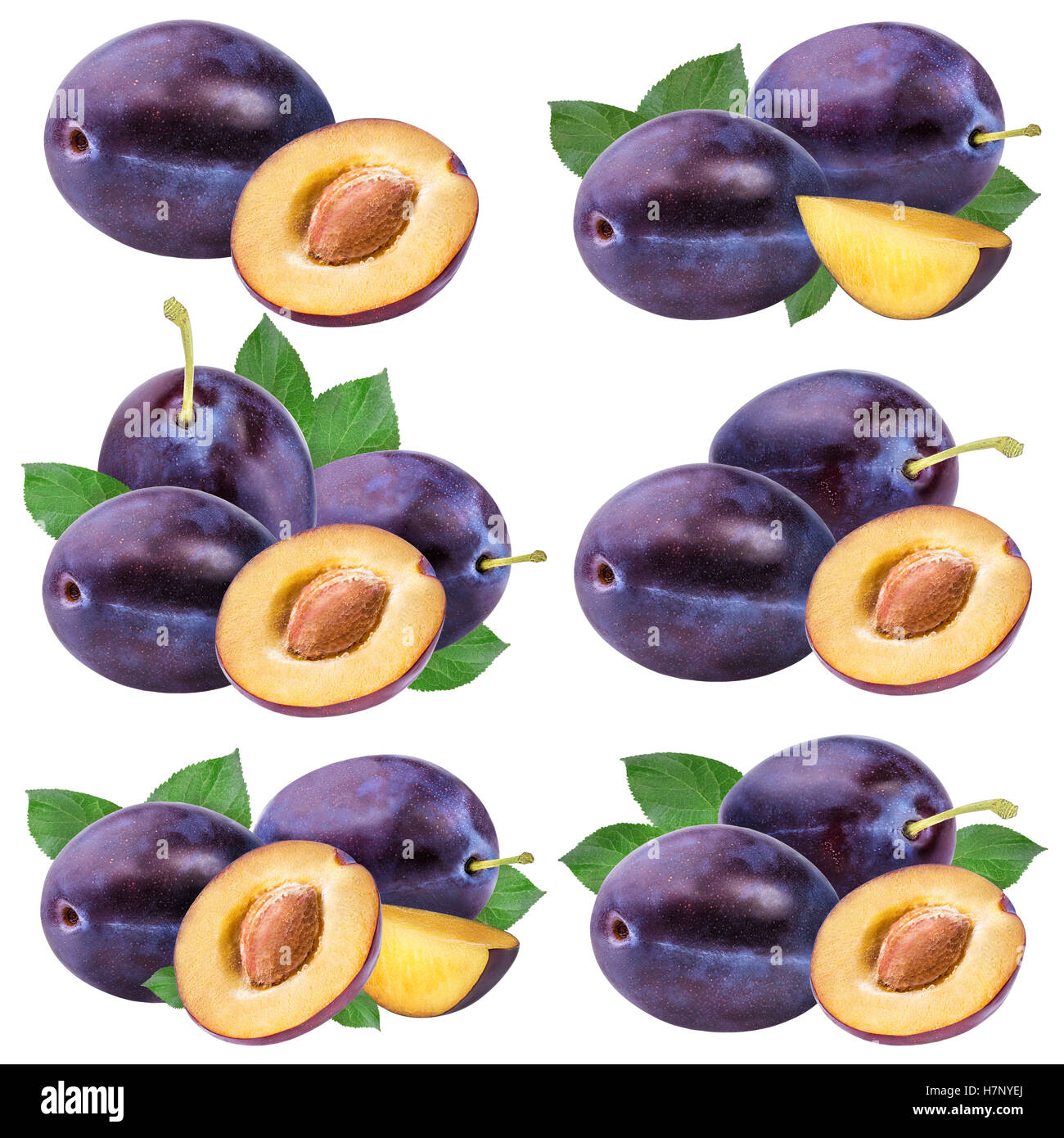 Set plum isolated on white background Stock Photo - Alamy
