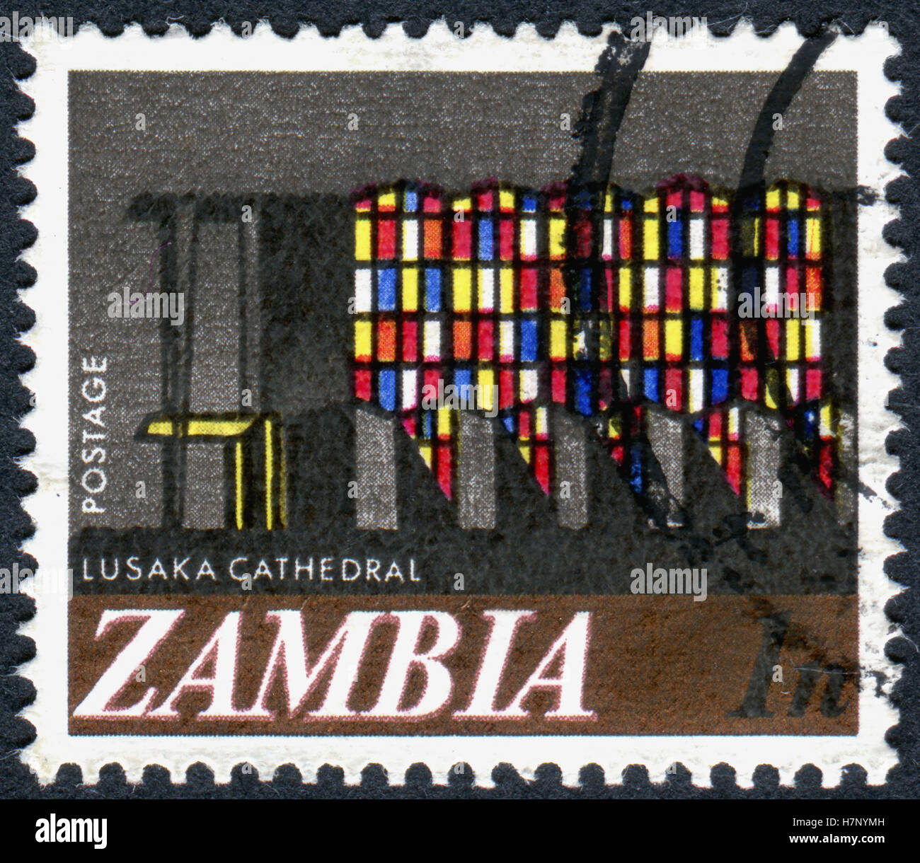 ZAMBIA - CIRCA 1968: A stamp printed in Zambia, shows Lusaka Cathedral ...