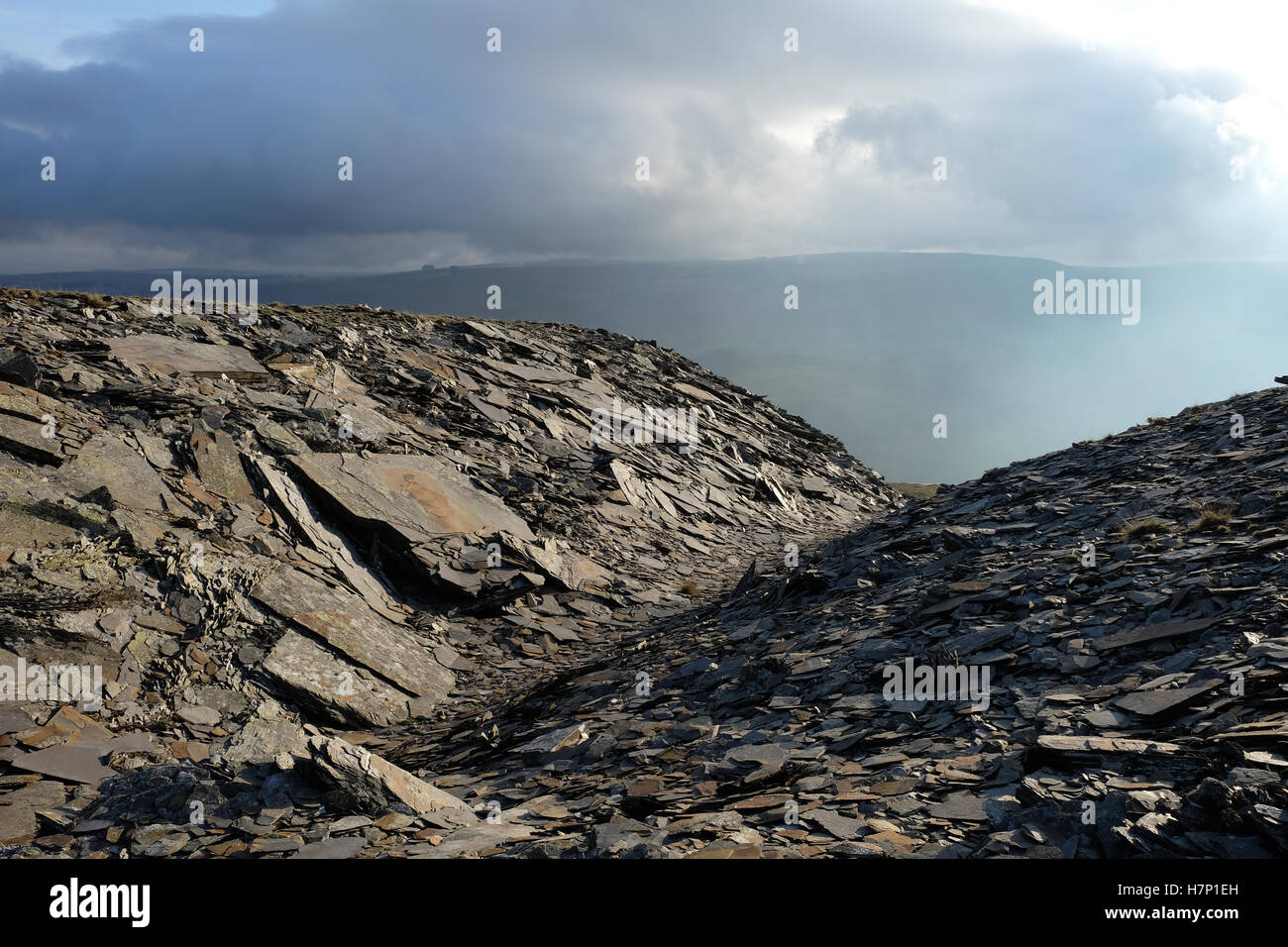 slate wase tips in North Wales Stock Photo - Alamy
