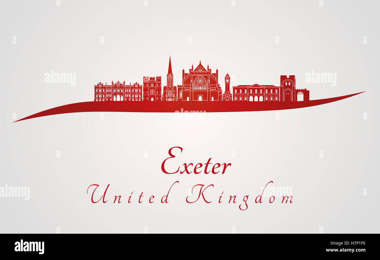 Exeter skyline in red and gray background in editable vector file Stock ...
