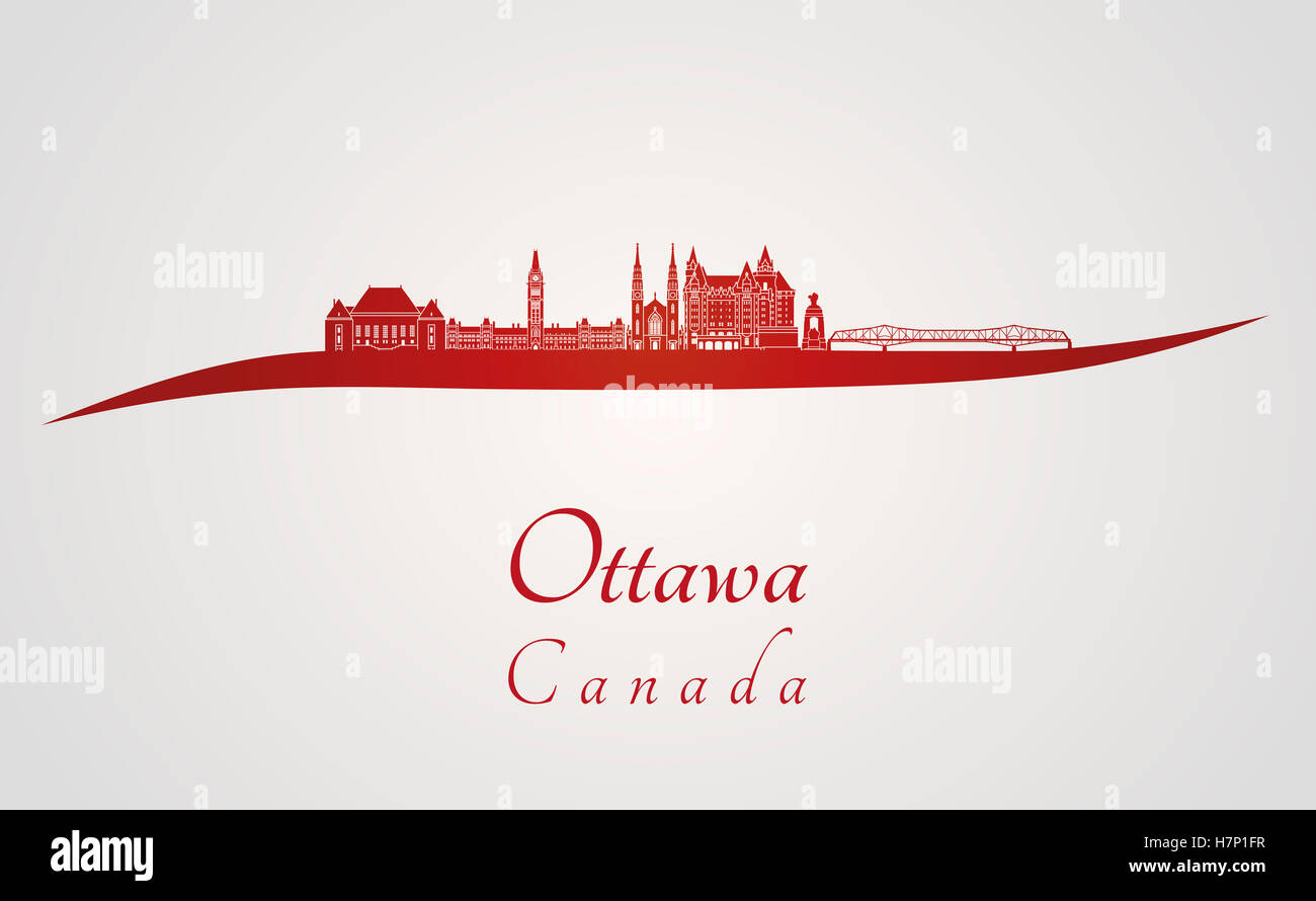 Ottawa skyline in red and gray background in editable vector file Stock ...
