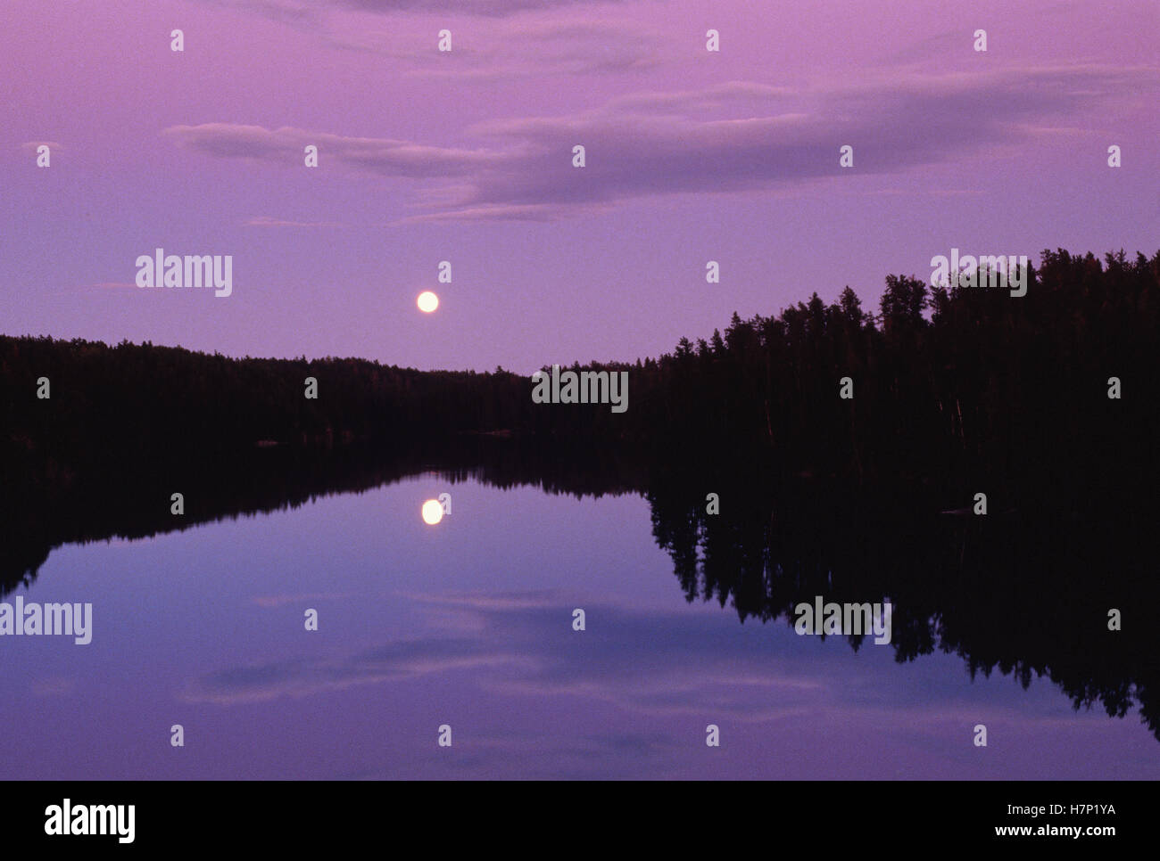 Full moon over lake, Boundary Waters Canoe Area Wilderness, Minnesota ...