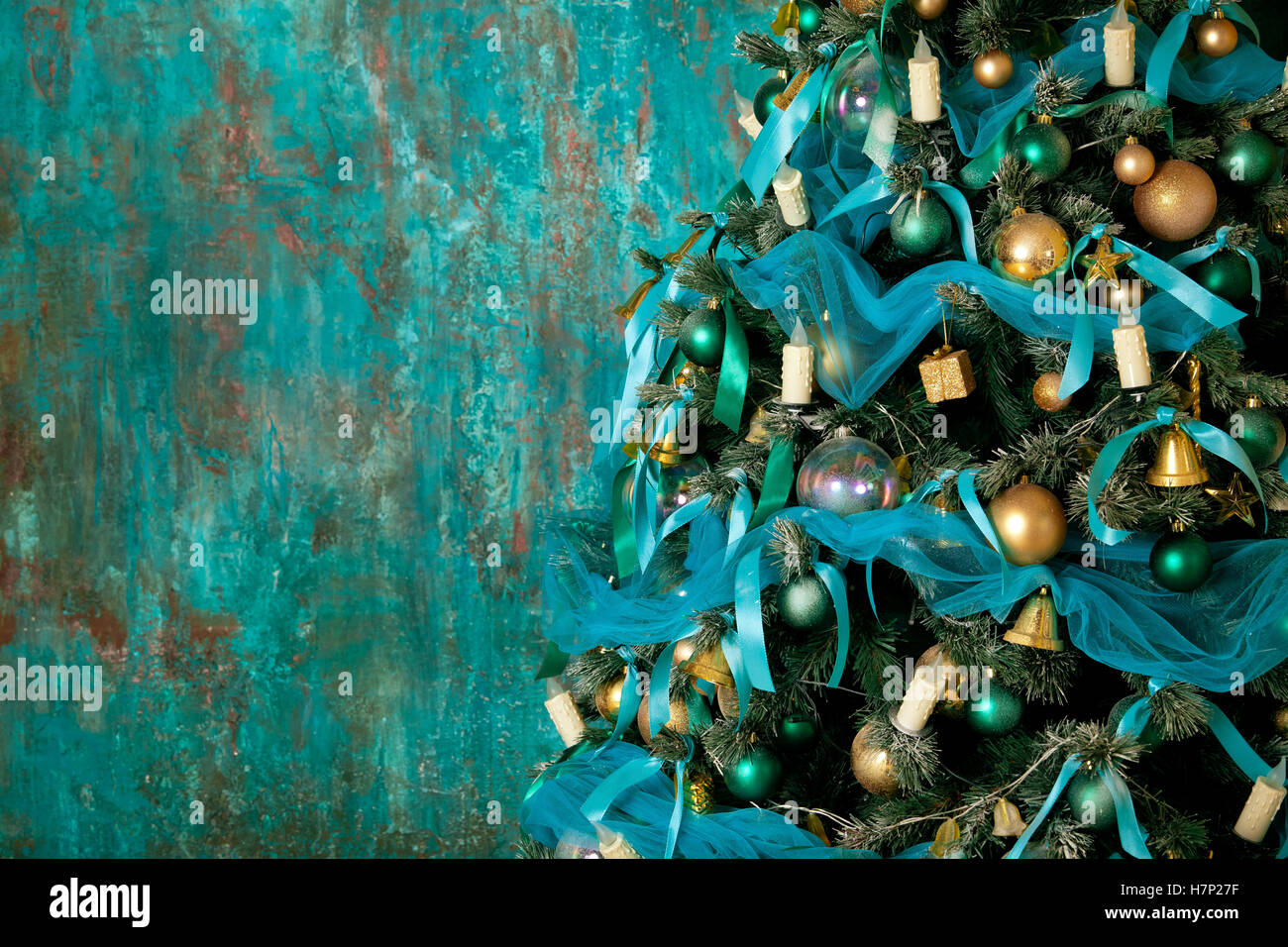 Green New Year tree decorated Stock Photo - Alamy