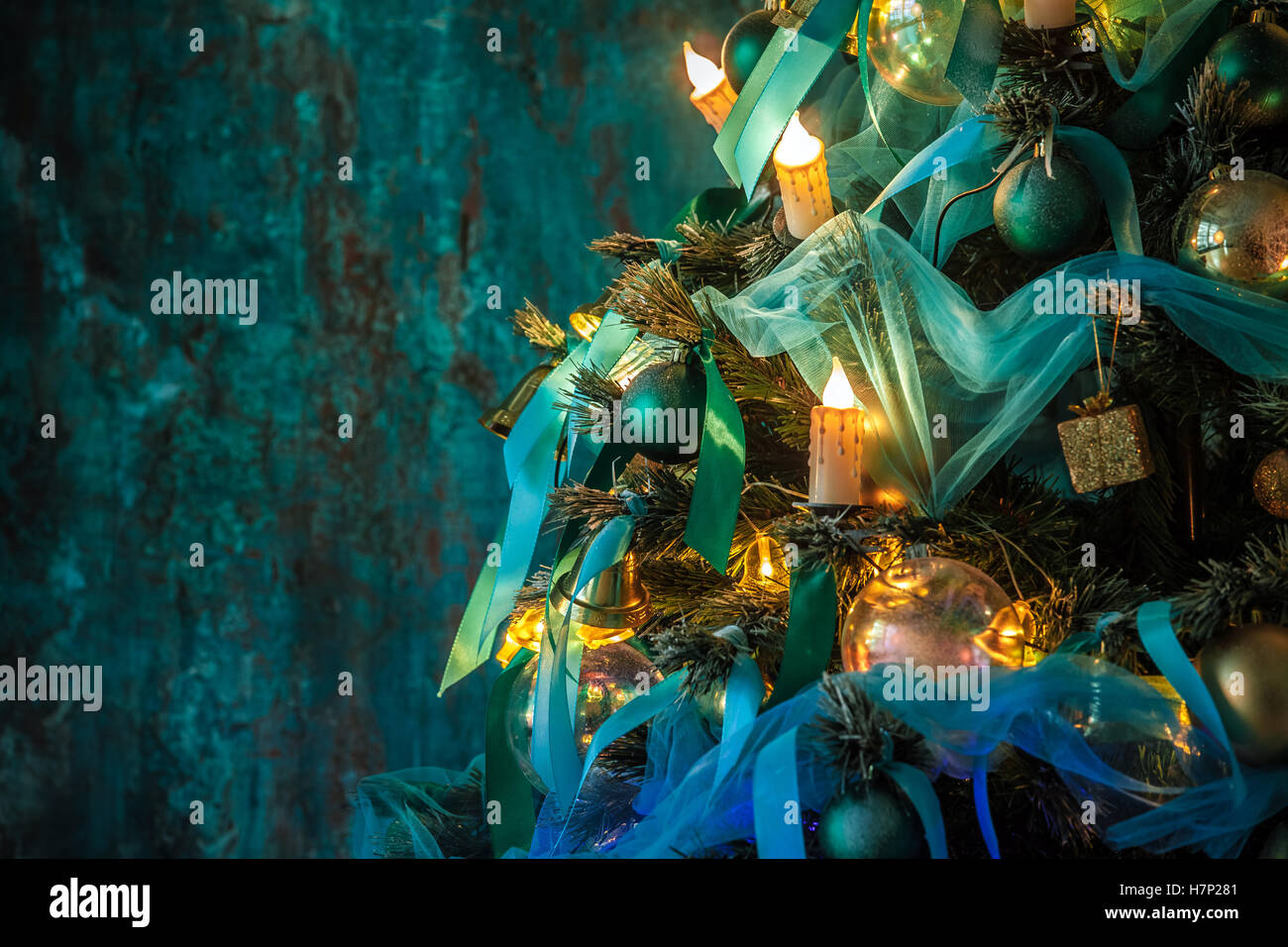 Green New Year tree decorated Stock Photo - Alamy