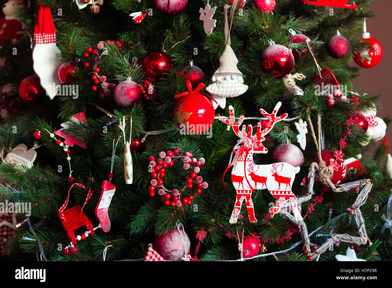 Green New Year tree decorated Stock Photo - Alamy