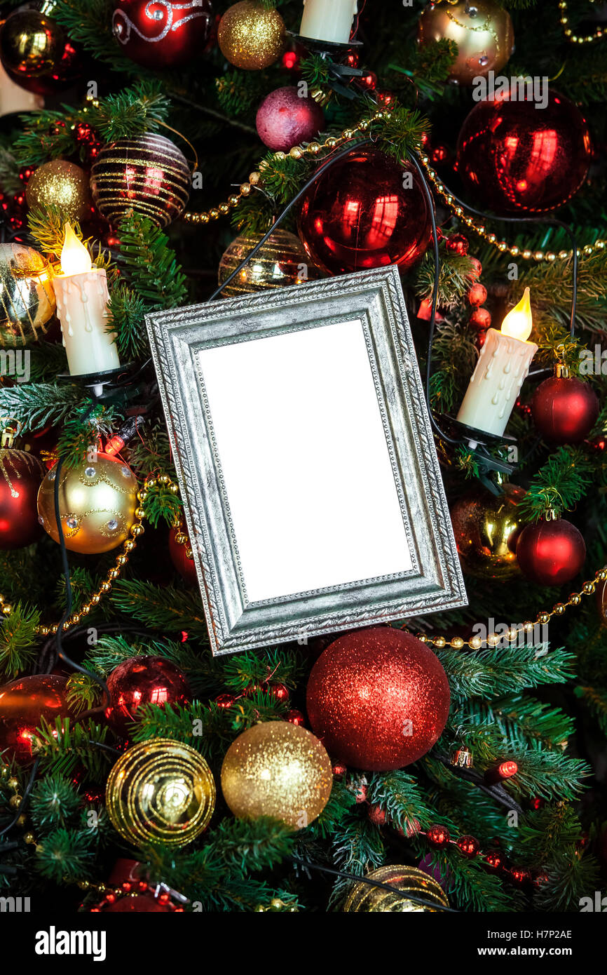 Photo frame in christmas decorated background Stock Photo - Alamy