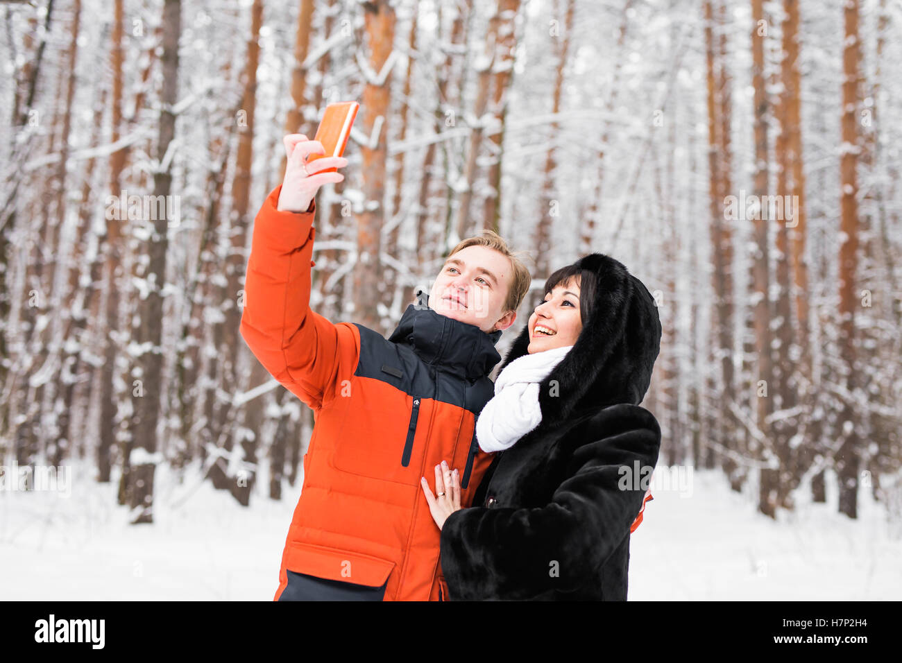 boyfriend girlfriend winter selfie on a walk Stock Photo - Alamy