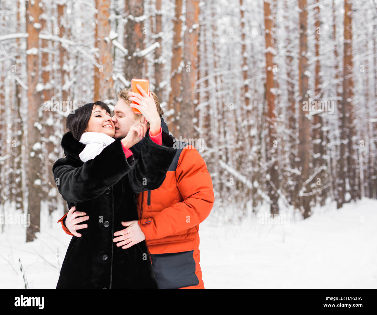 boyfriend girlfriend winter selfie on a walk Stock Photo - Alamy