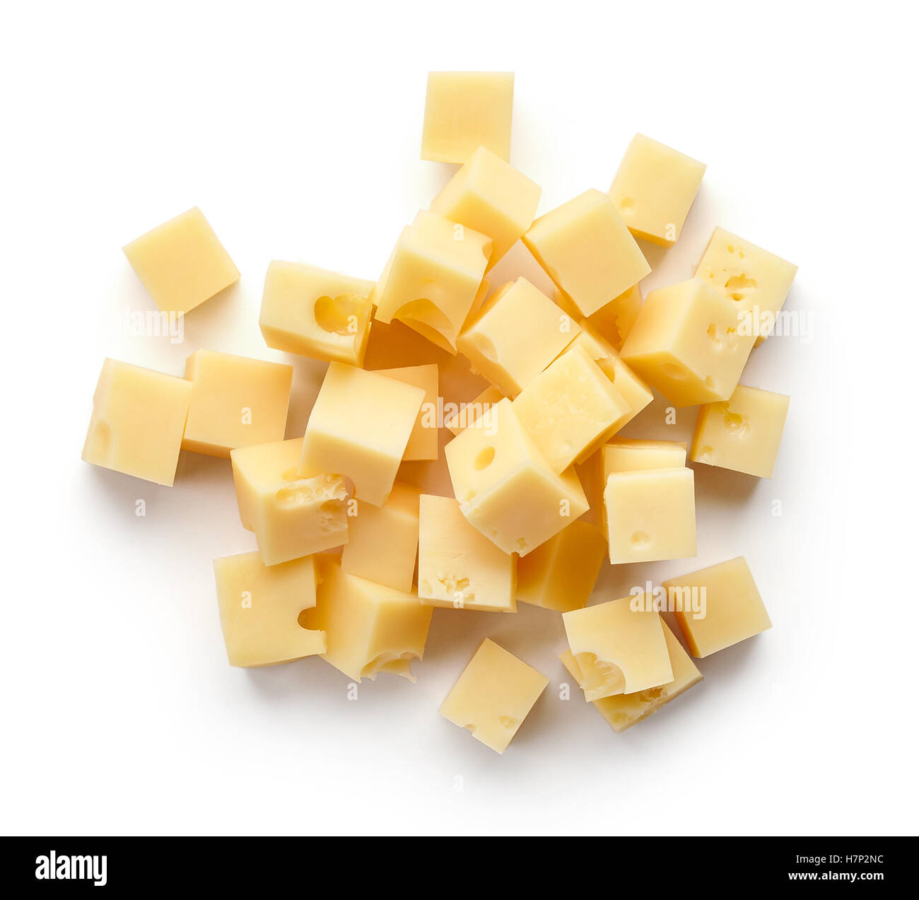 Heap of diced cheese isolated on white background, top view Stock Photo ...