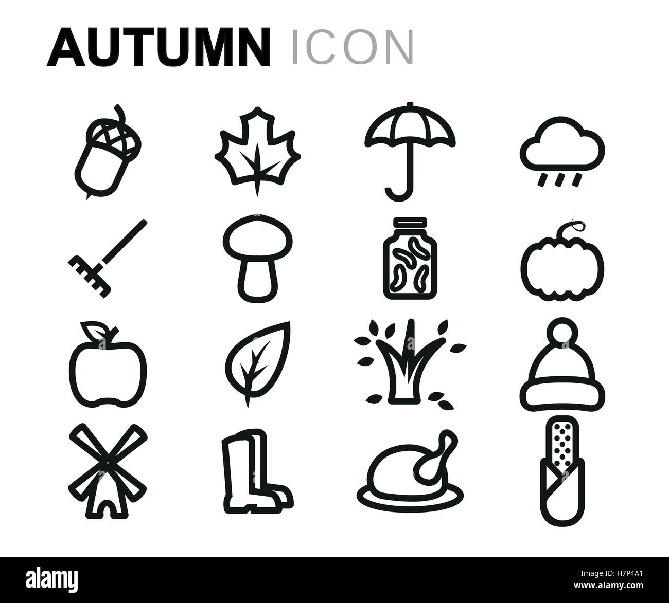 Vector line autumn icons set on white background Stock Vector Image ...