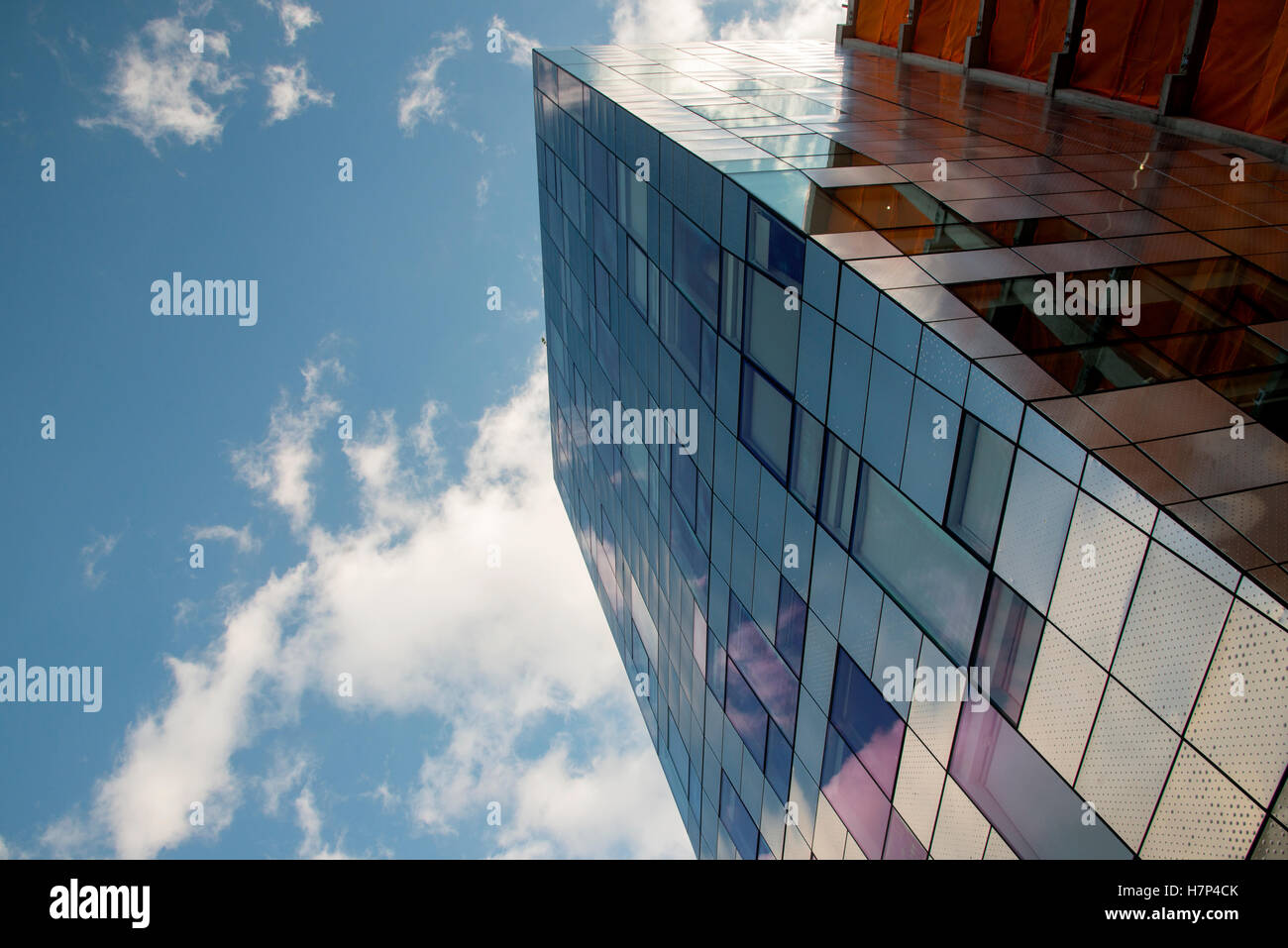 Modern skyscraper towers over the Highline Park in Chelsea village on ...