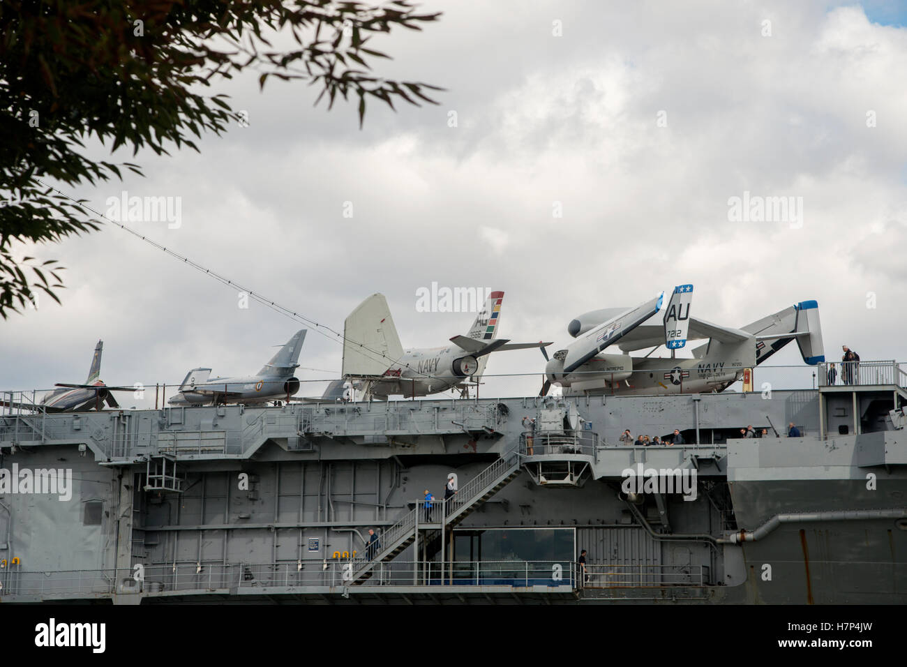 USS Intrepid, WW2 aircraft carrier moored in New York's Hudson river as ...