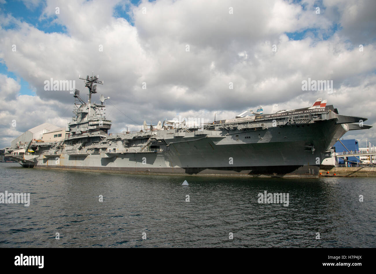USS Intrepid, WW2 aircraft carrier moored in New York's Hudson river as ...