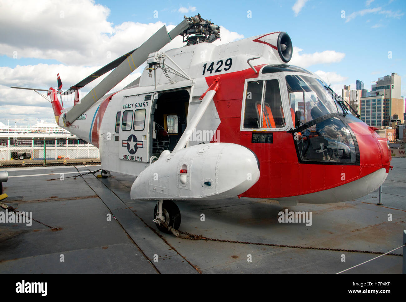 Sikorsky Sea King US Coast Guard Helicopter on the deck of USS Intrepid ...