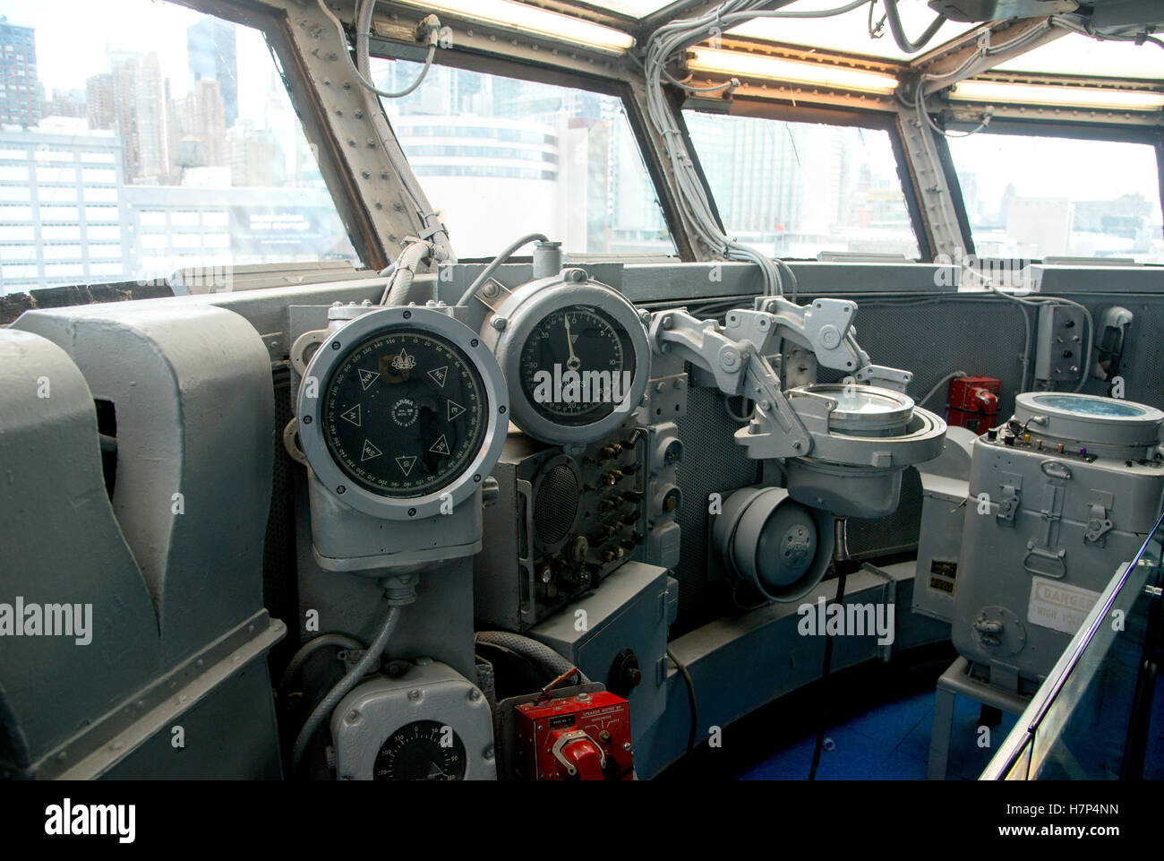 Manhattan through the windows of the USS Intrepid's bridge, WW2 ...