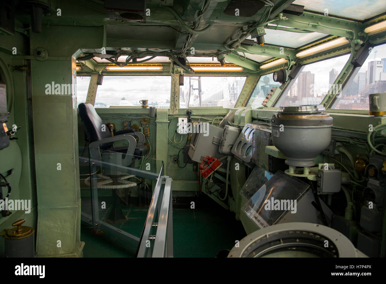 Manhattan through the windows of the USS Intrepid's bridge, WW2 ...