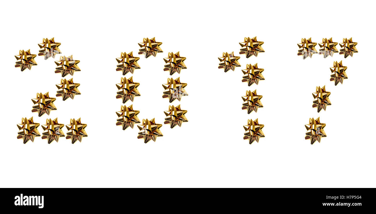 2017 written with golden paper bows isolated on white background Stock ...
