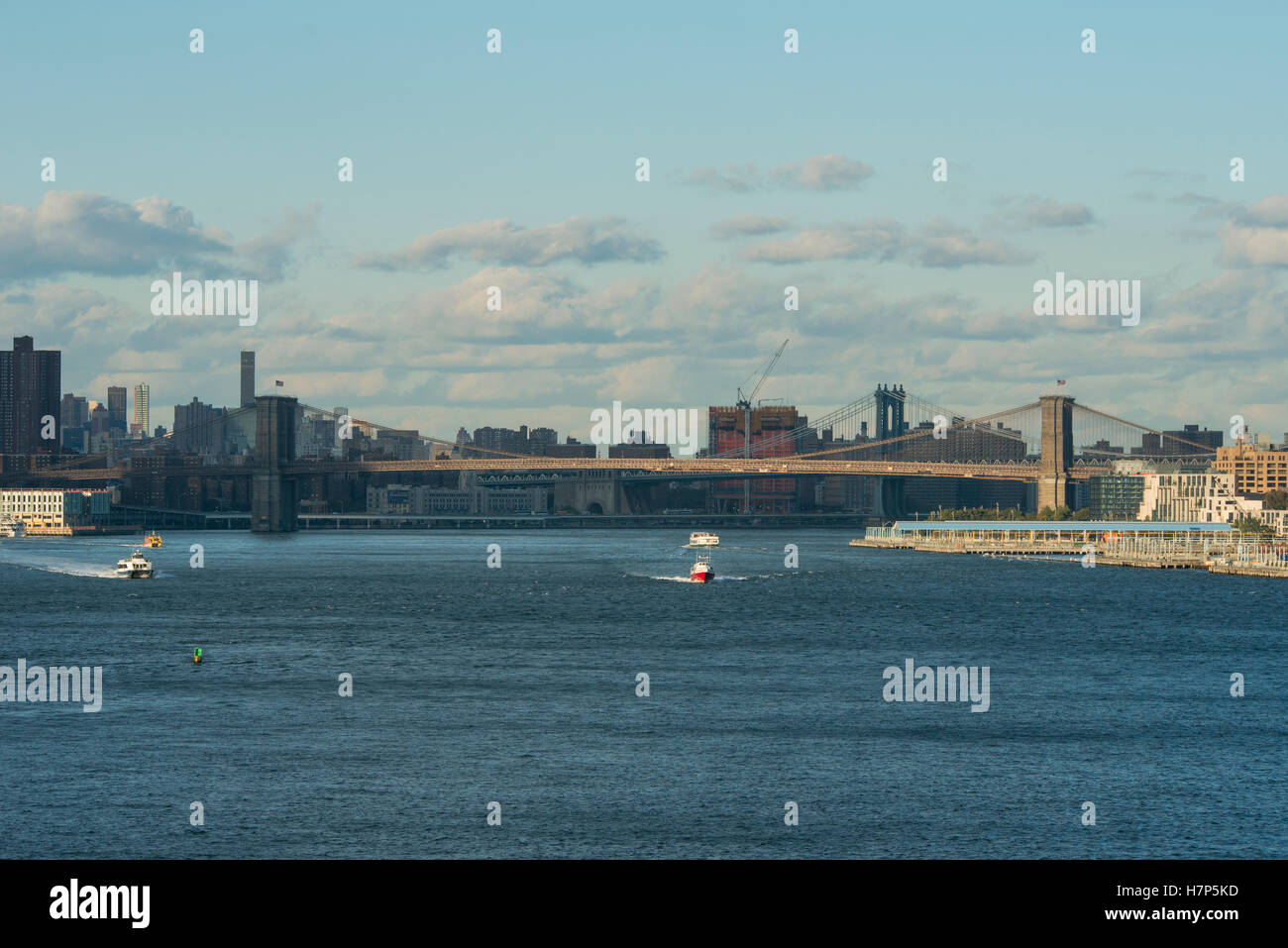 Brooklyn New York seen across the harbour from the deck of an ocean ...