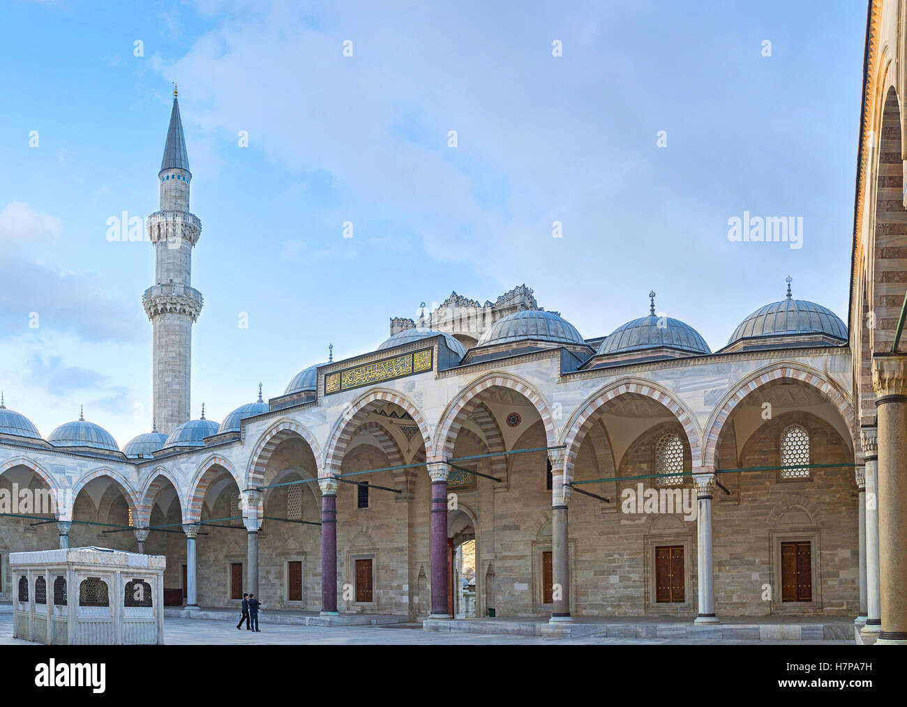 The scenic covered gallery in the courtyard of the Suleymaniye Mosque ...