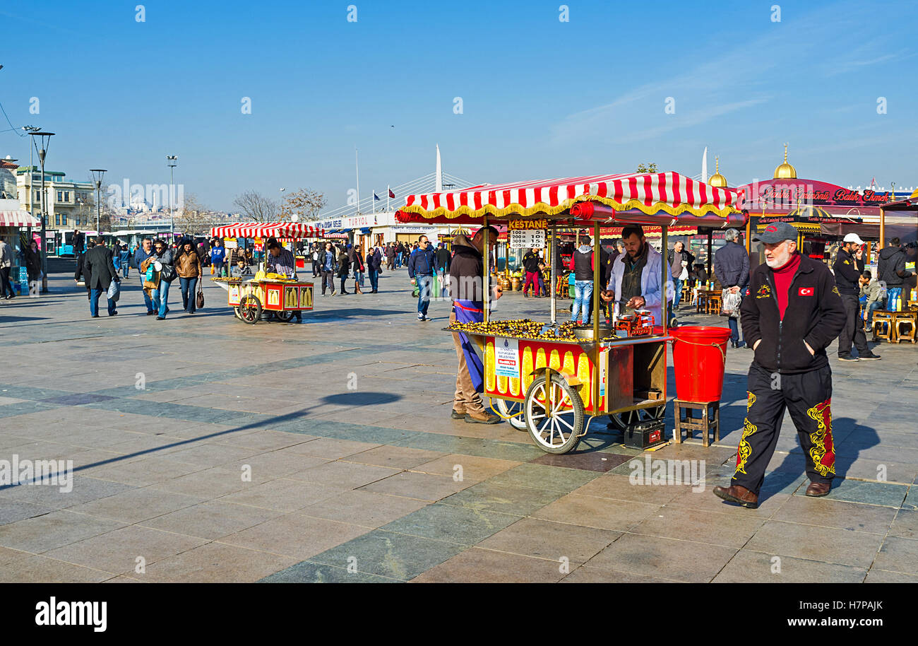 The roasted chestnut carts on the Eminonu promenade offers one of the ...