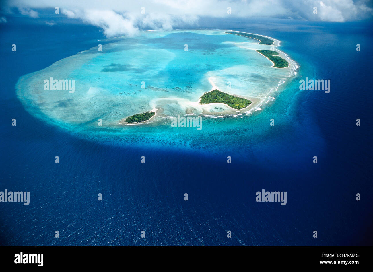 Atoll lagoon, shallow lagoon has been formed from submerged cone of old ...