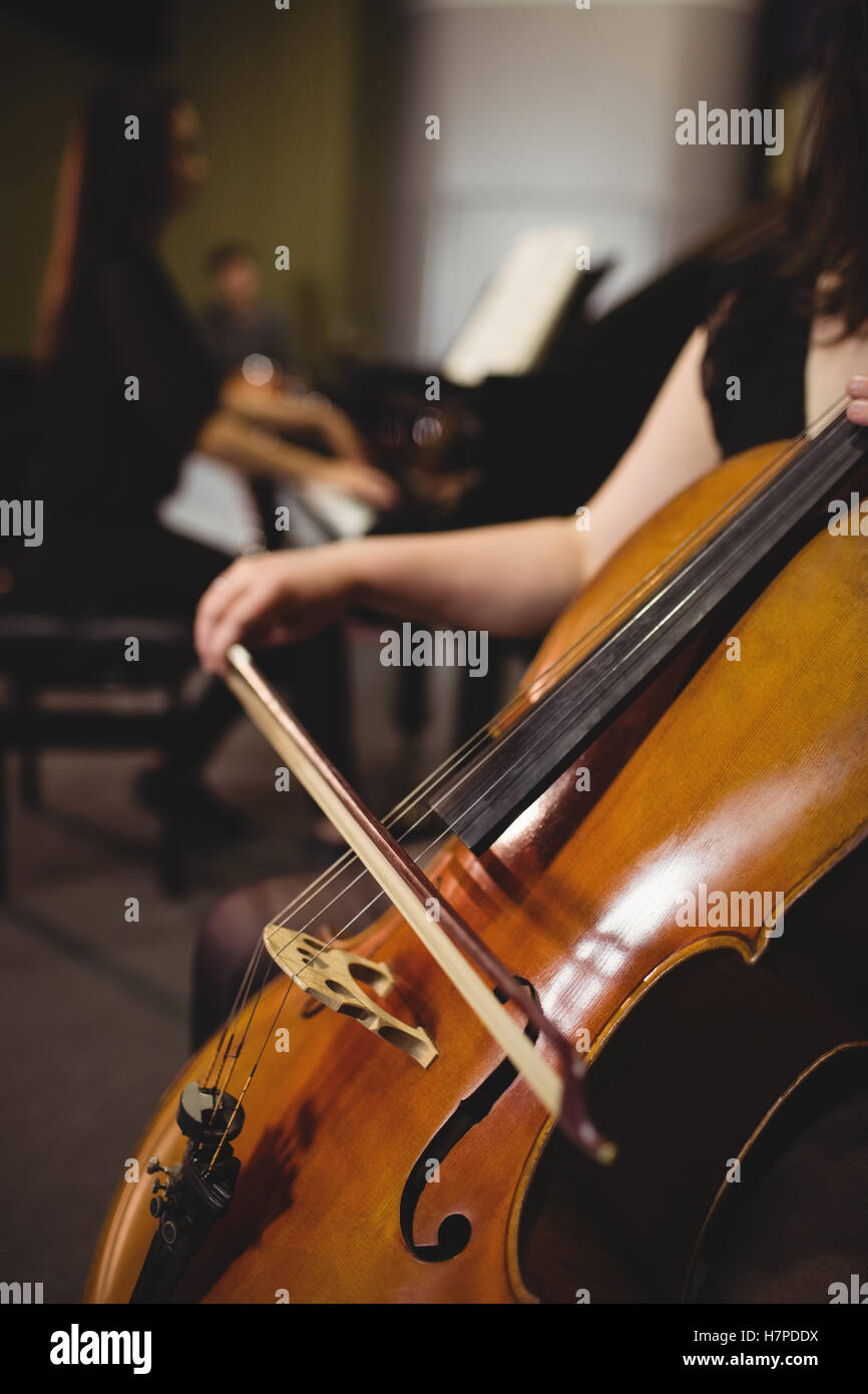 Mid-section of female student playing double bass Stock Photo - Alamy