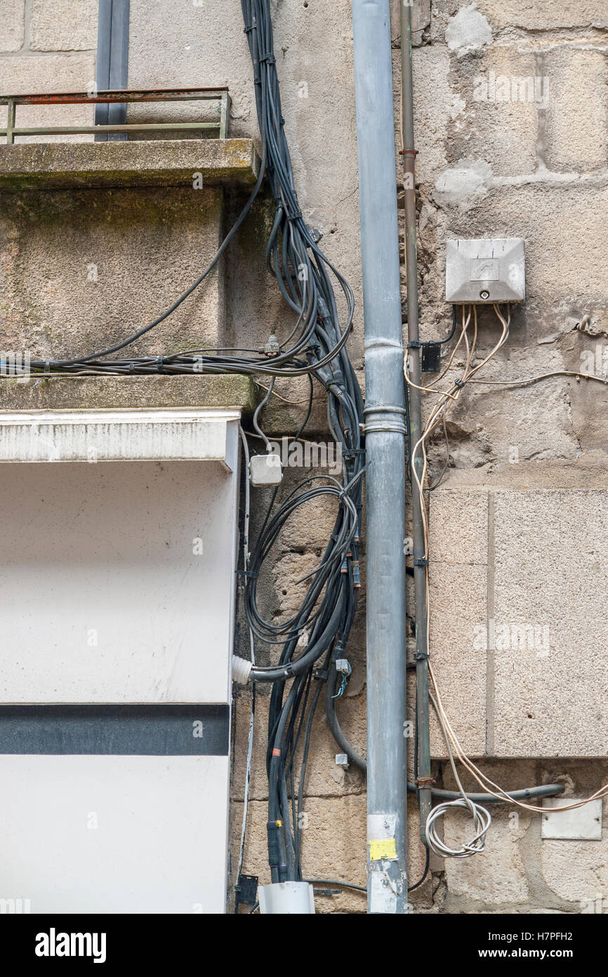 detail of a house facade with cabling seen in Brittany, France Stock ...