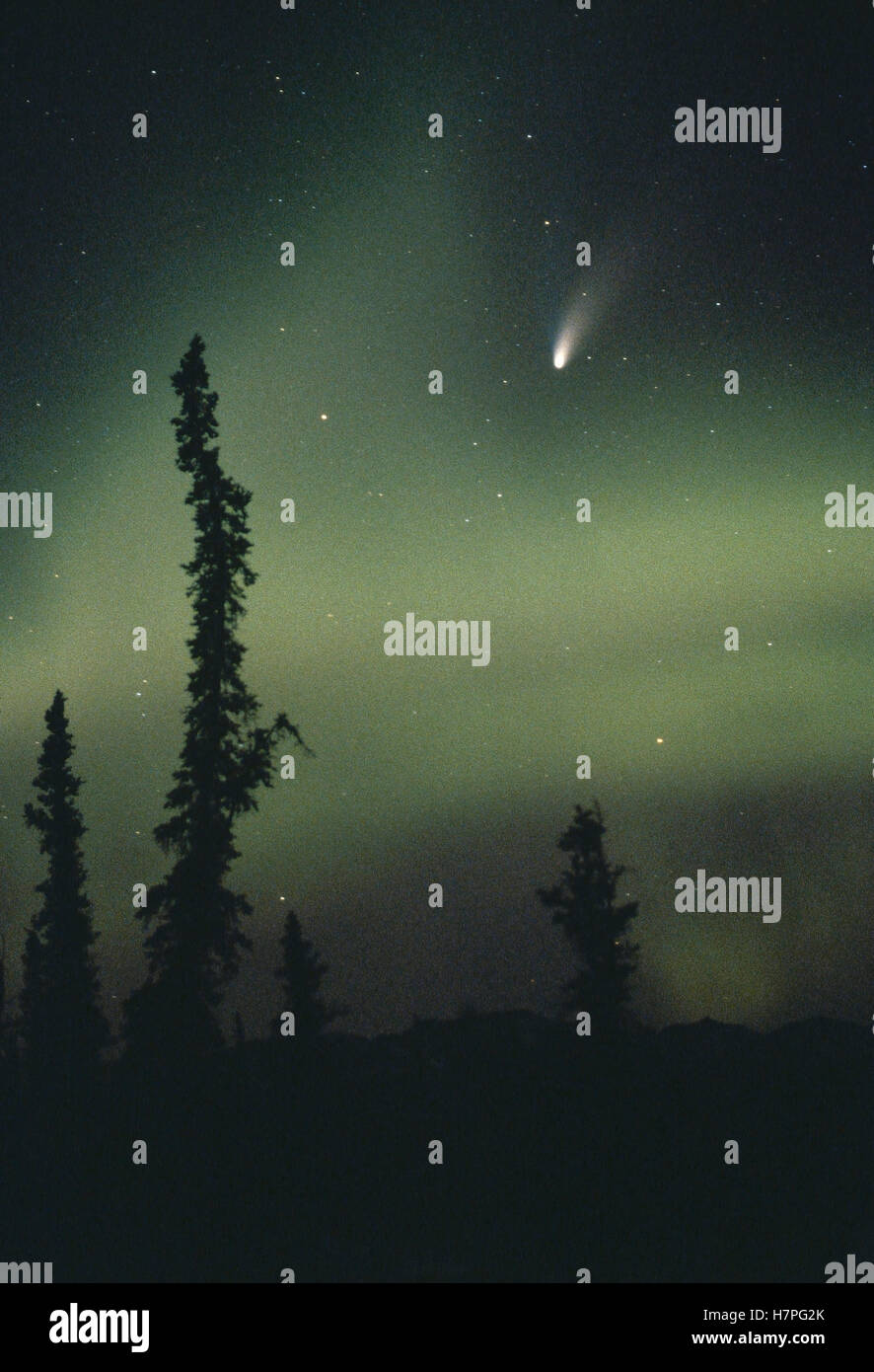 Comet with aurora borealis, Wrangell-St Elias National Park, Alaska ...