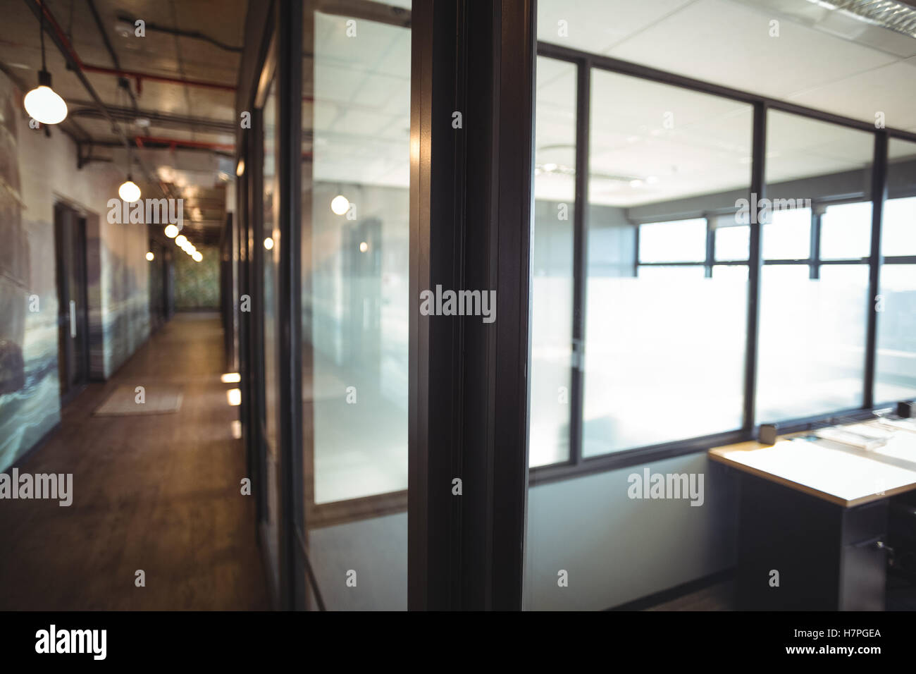 View of office corridor and workspace Stock Photo - Alamy