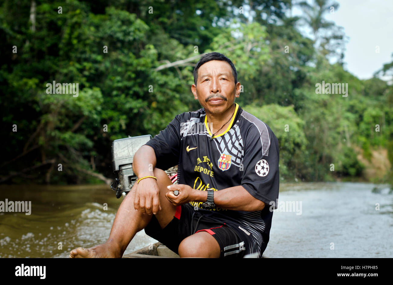 Member of Matses tribe on Rio Galvez ,Matses reserva,Amazon forest ...