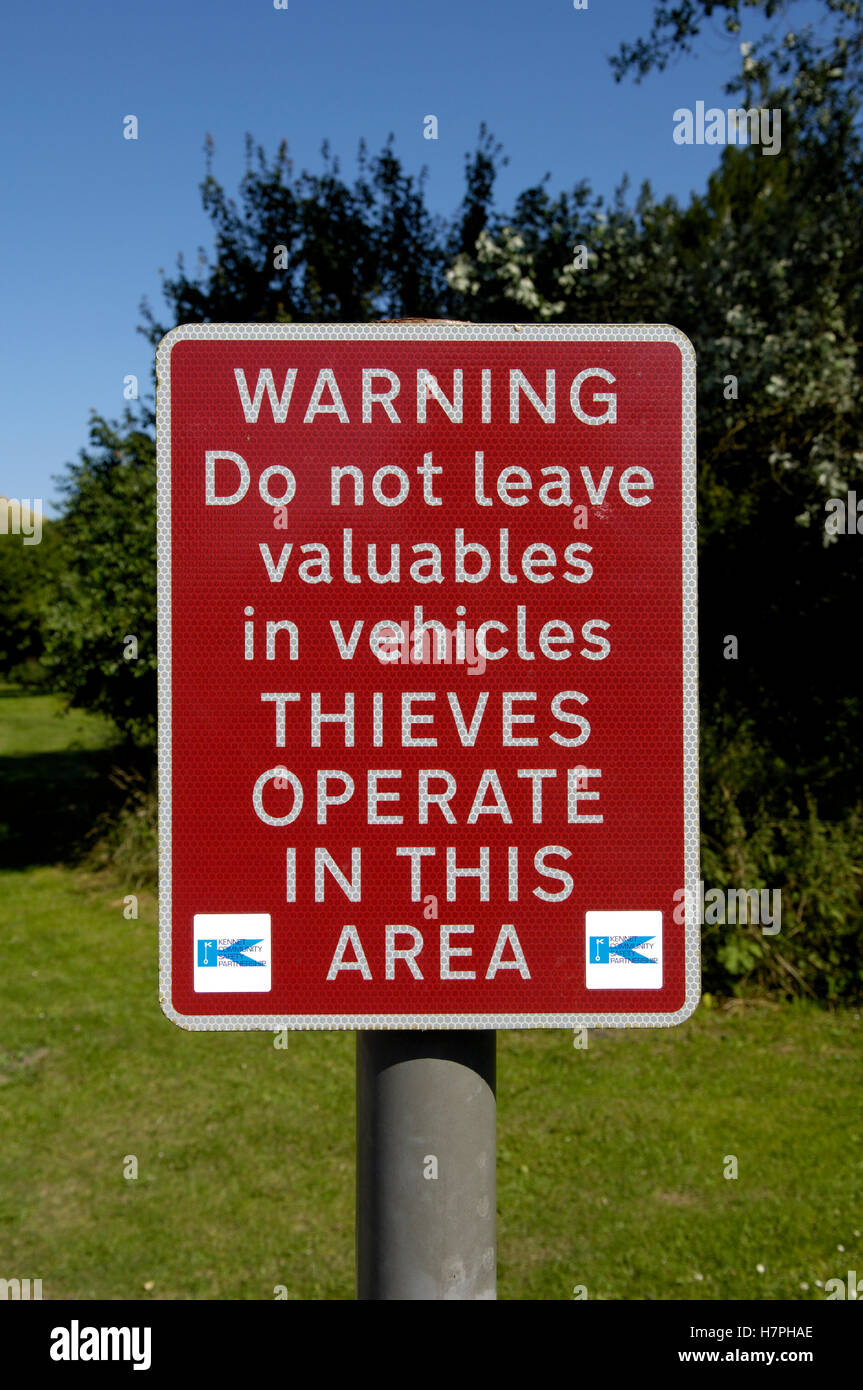 Warning sign and advice to motorist - "Do not leave Valuables in ...
