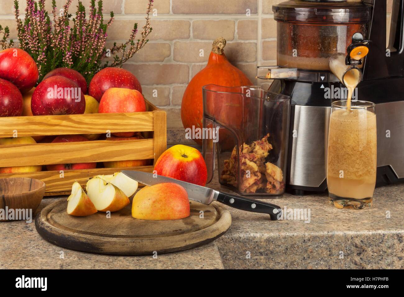 Domestic production of fresh apple juice. Fruit processing. Production ...