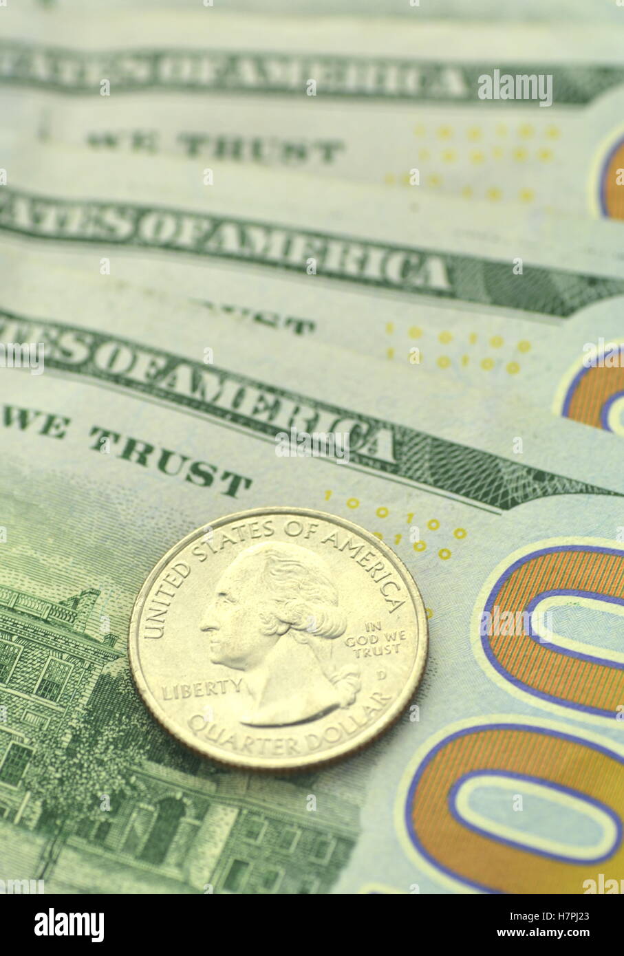 closeup of american banknotes and coins Stock Photo - Alamy