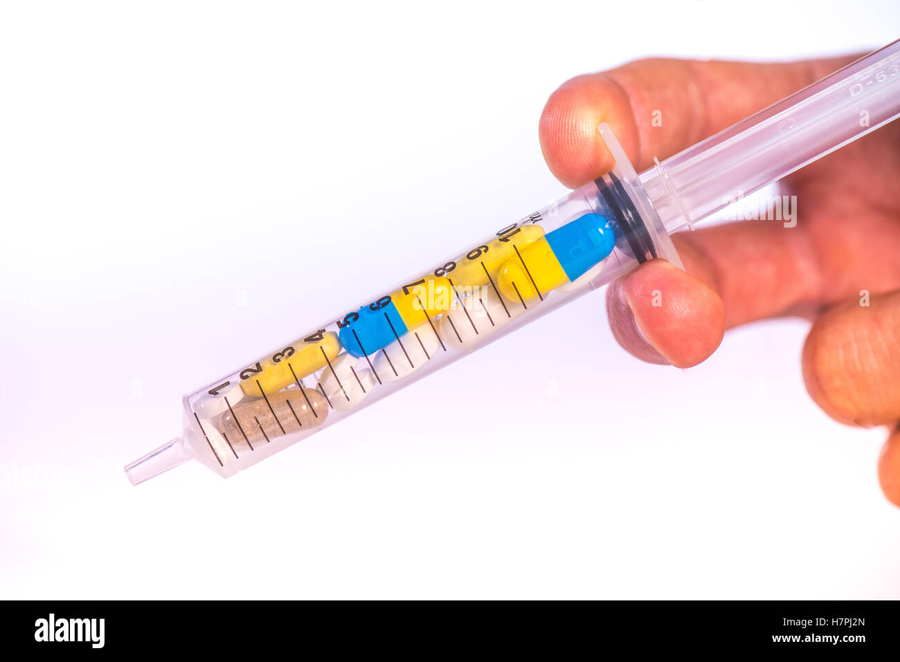 Syringe, Doping, Drugs, medical injection in hand, white background ...